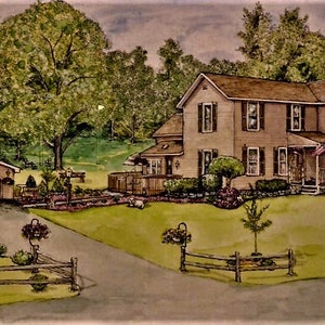 Watercolor of Our Home, Pen and Ink House Drawing, Original Custom ...