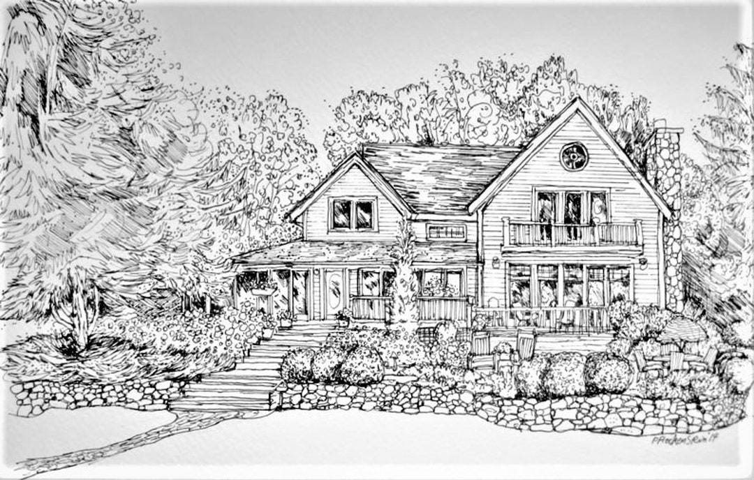 Pen and Ink Custom House Drawing, House Portrait, Handdrawn Original ...