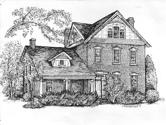 House Drawing in Pen and Ink Hand-drawn Custom House - Etsy