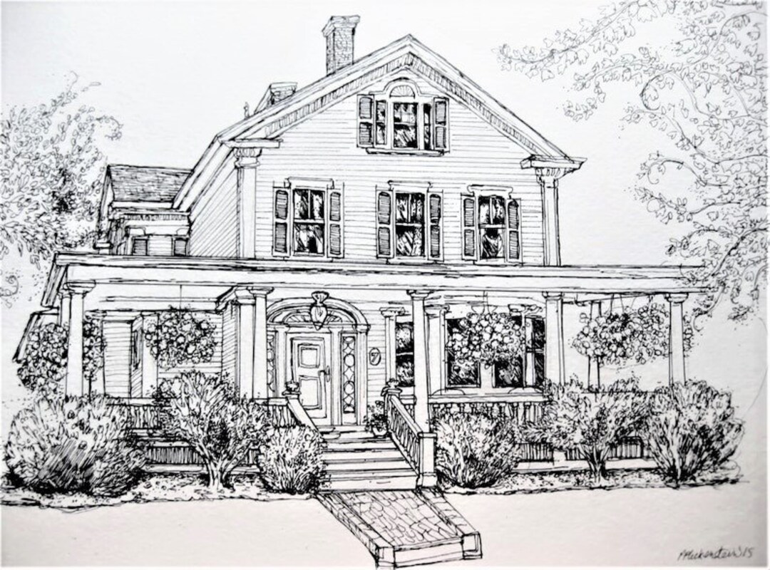 Pen and Ink Custom House Drawing, House Portrait, Hand-drawn Original ...