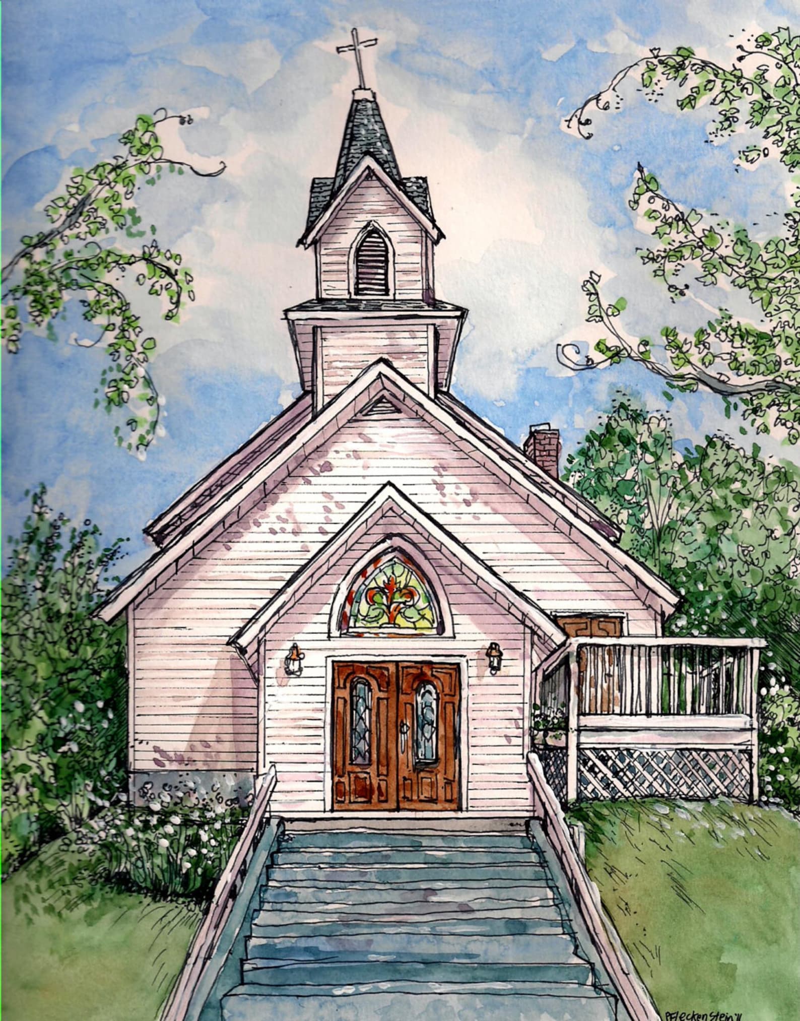 Wedding Church Painting Our Wedding Watercolor Church - Etsy