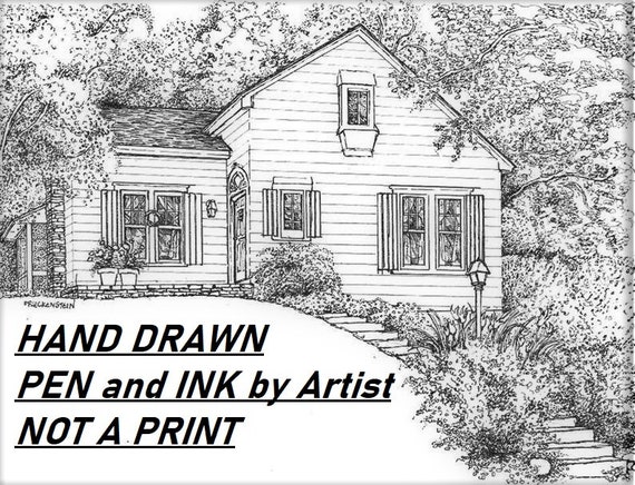 Ink House Drawing Custom Artwork Of Your Home Hand Drawn