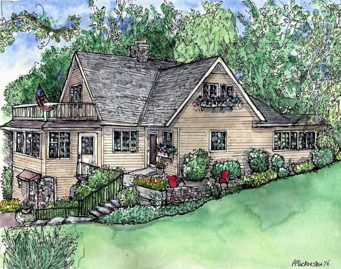 Custom Watercolor House Portrait, Hand-painted Home Drawing, Moving ...