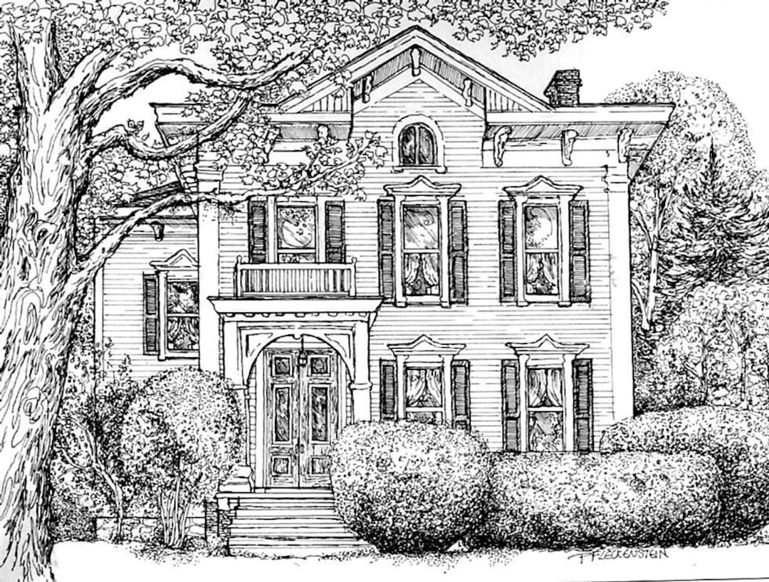Custom Pen and Ink House Portrait, Hand-drawn Home Illustration ...