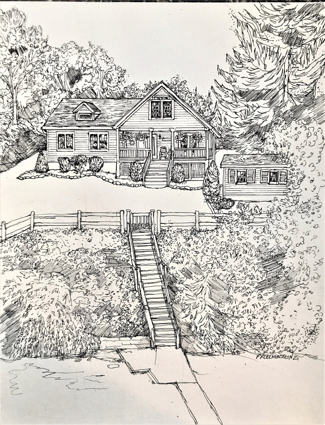 Pen and Ink Custom House Drawing, House Portrait, Handdrawn Original ...