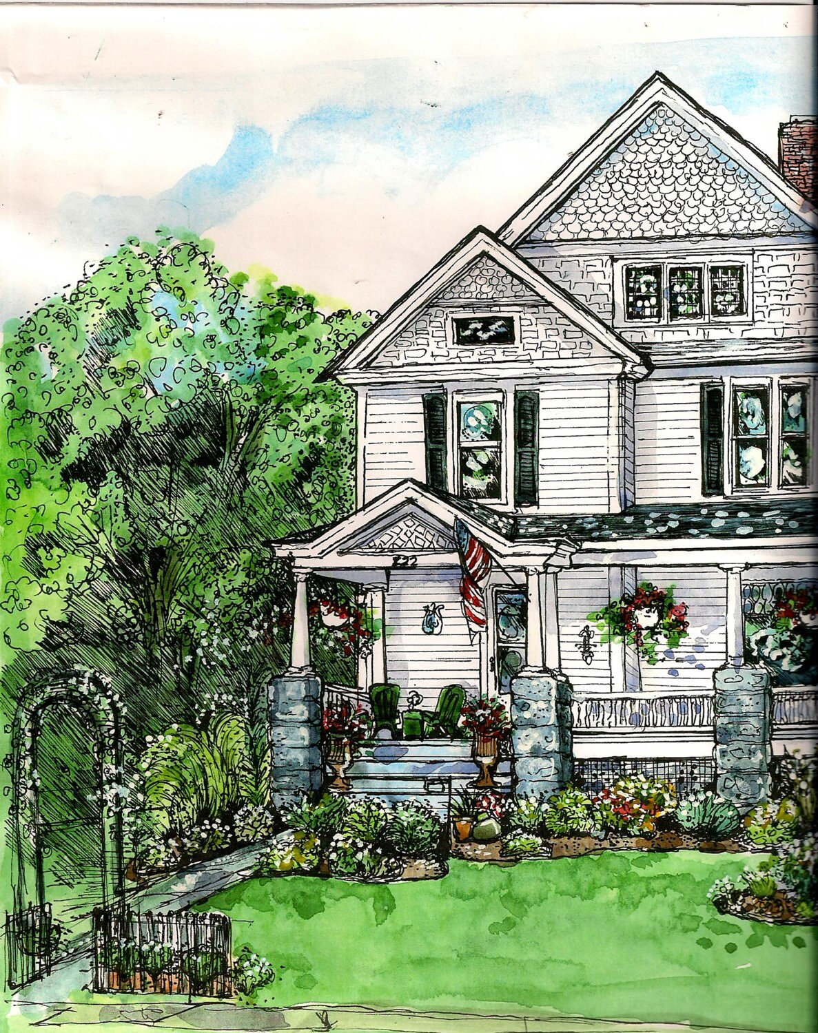 Custom House PortraitPen and Ink hand-drawn houseWatercolor | Etsy