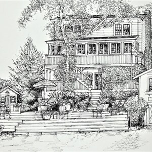 Hand-drawn Pen and Ink House Portrait / Custom Original Home Sketch ...