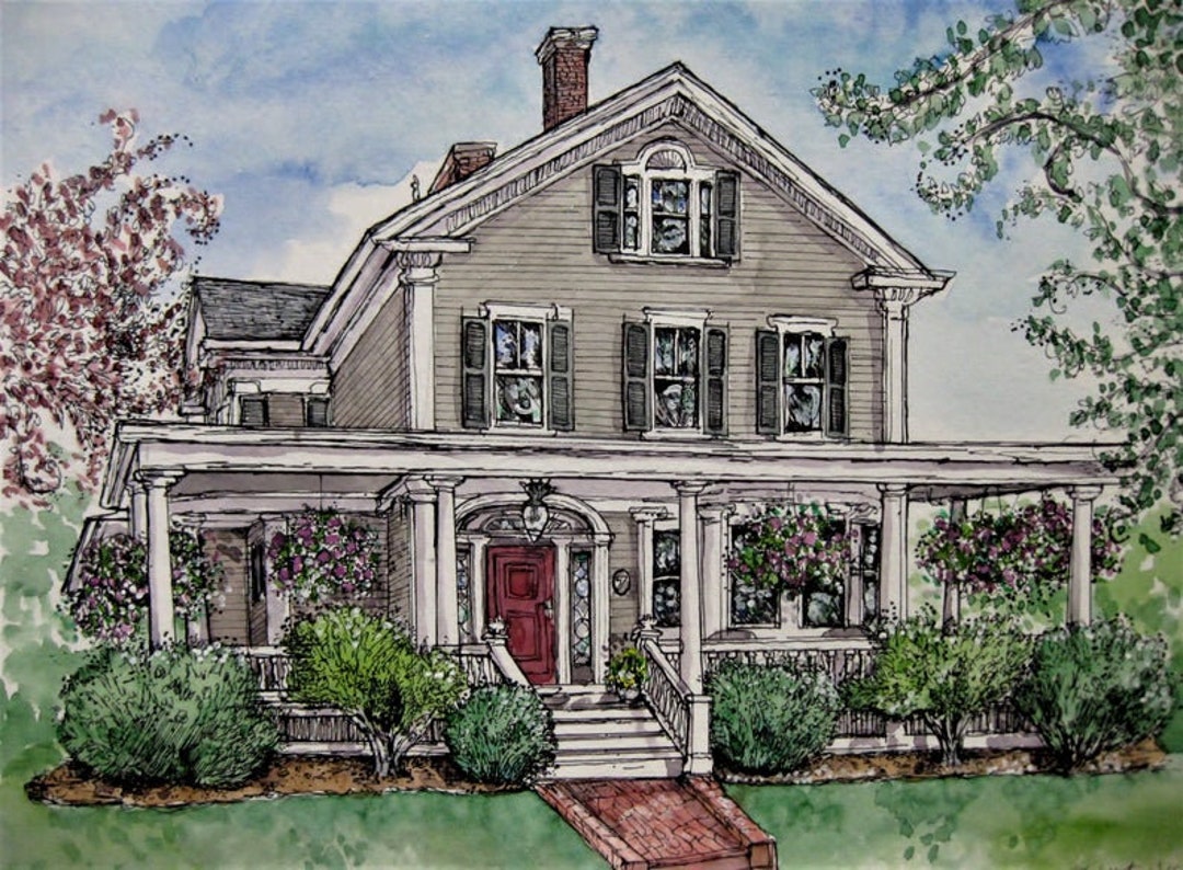 Handpainted House Portrait by Artist, Custom Home Illustration ...