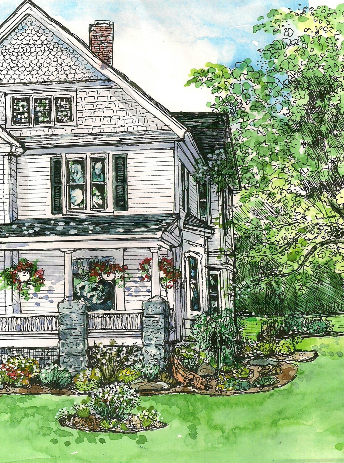 Custom House PortraitPen and Ink hand-drawn houseWatercolor | Etsy