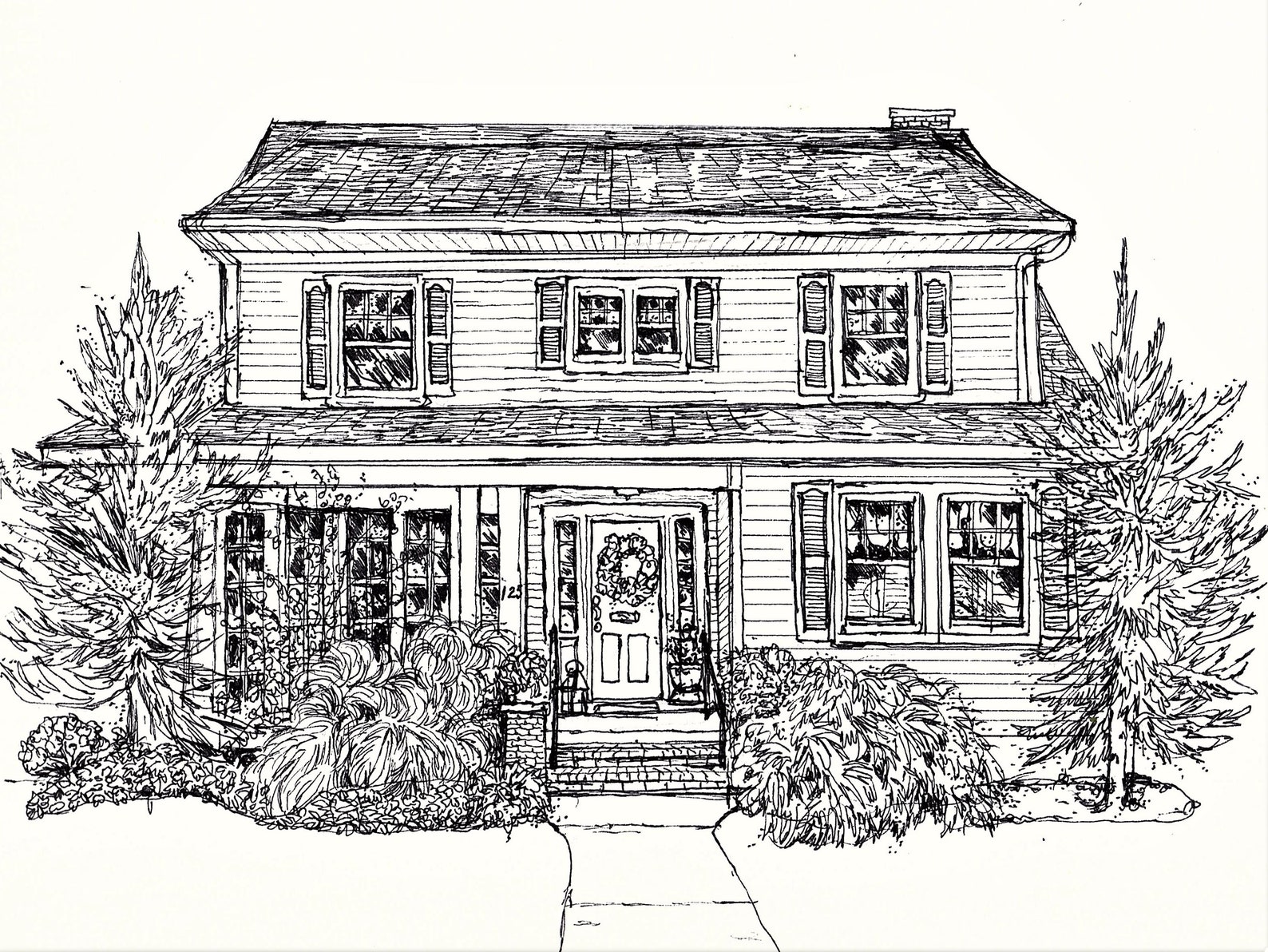 House Portrait Hand-drawn in Pen and Ink From Your Photo - Personalized ...