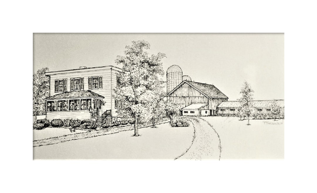 Hand-drawn Pen and Ink House Portrait / Custom Original Home Sketch ...
