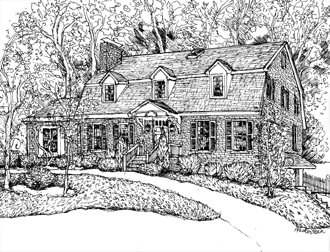 House Drawing Pen & Ink Custom House Portrait Handdrawn Original ...