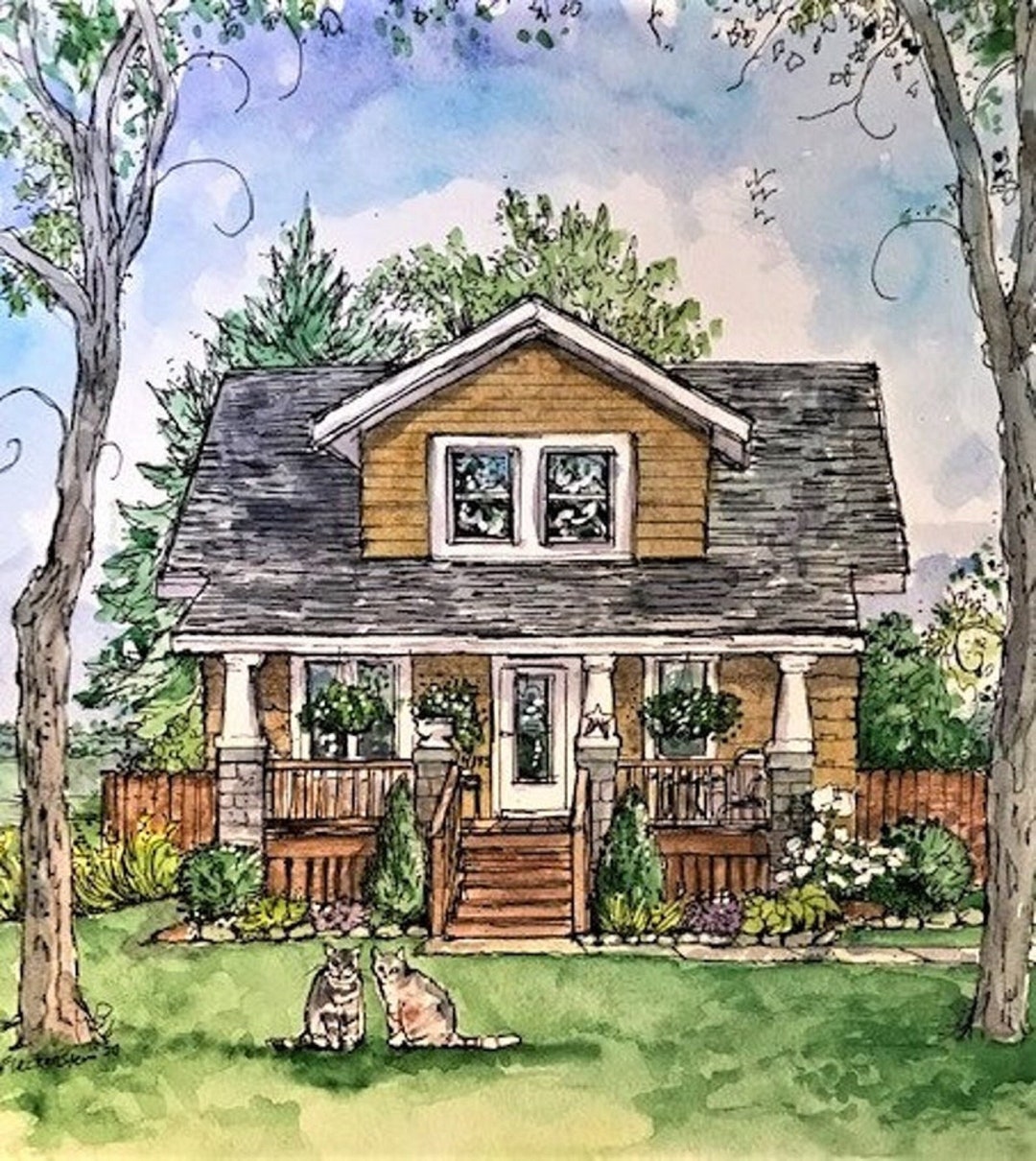 Handpainted Portrait of House,home Rendering,house Drawing Custom ...