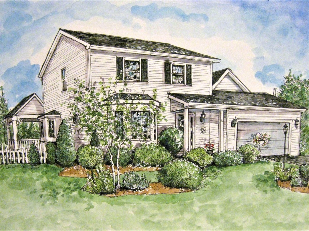 Watercolor Handpainted Home,custom Original House Painting,pen and Ink ...