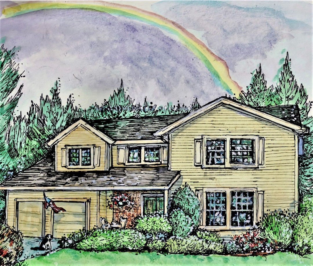 Handpainted Home Watercolor,house Portrait,pen Drawing House Portrait ...