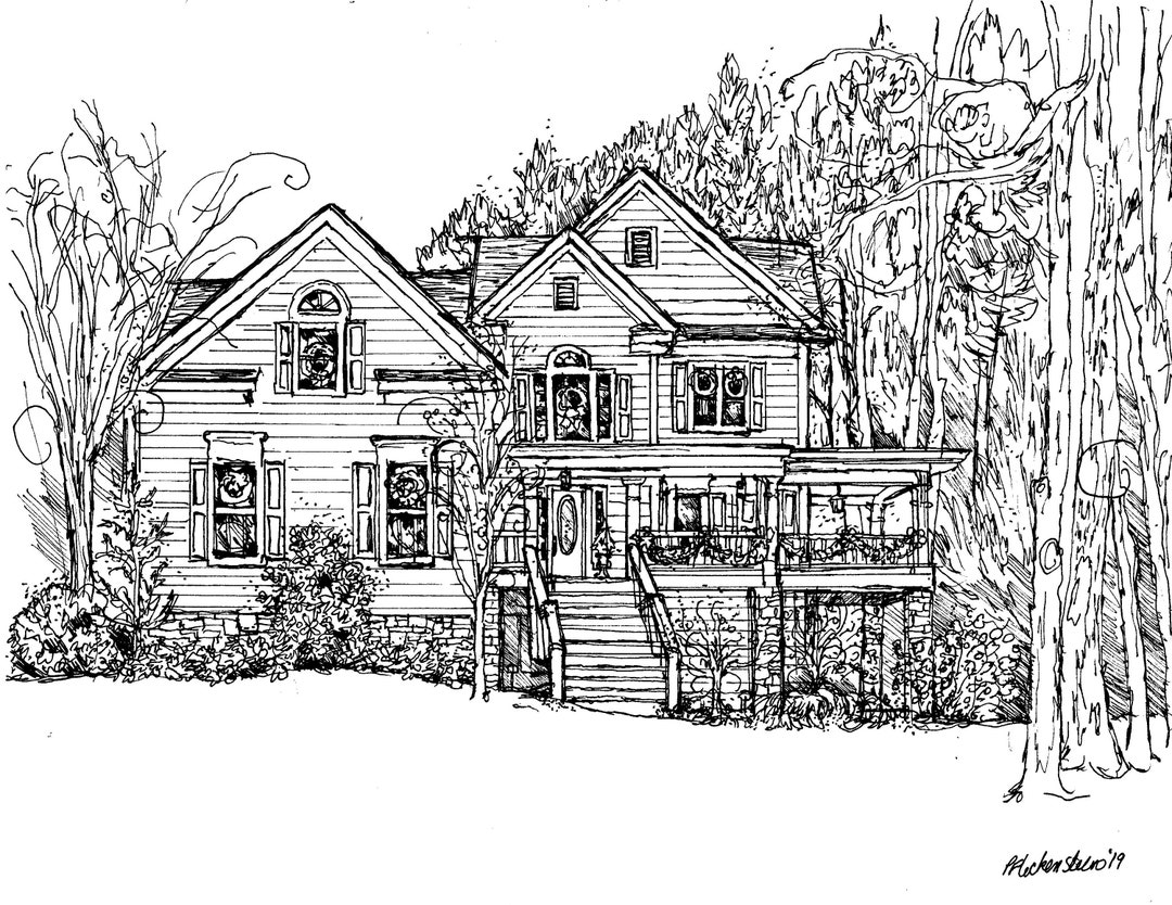 Drawing of Our Home, Custom House Portrait in Pen&ink and Watercolor ...