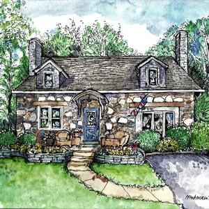 Watercolor of Our Home, Pen and Ink House Drawing, Original Custom ...