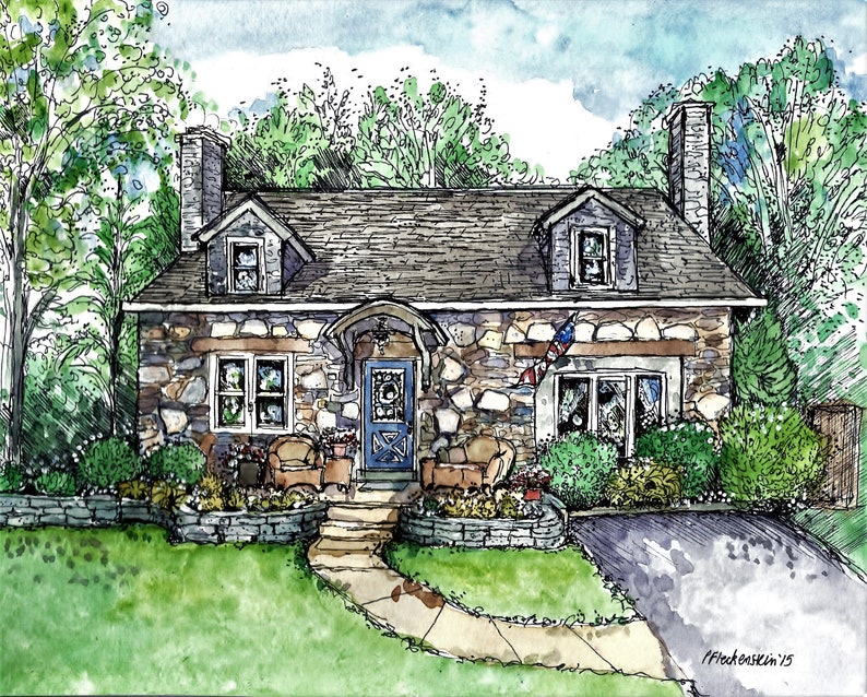 Watercolor of Our Home Pen and Ink House Drawing Original - Etsy