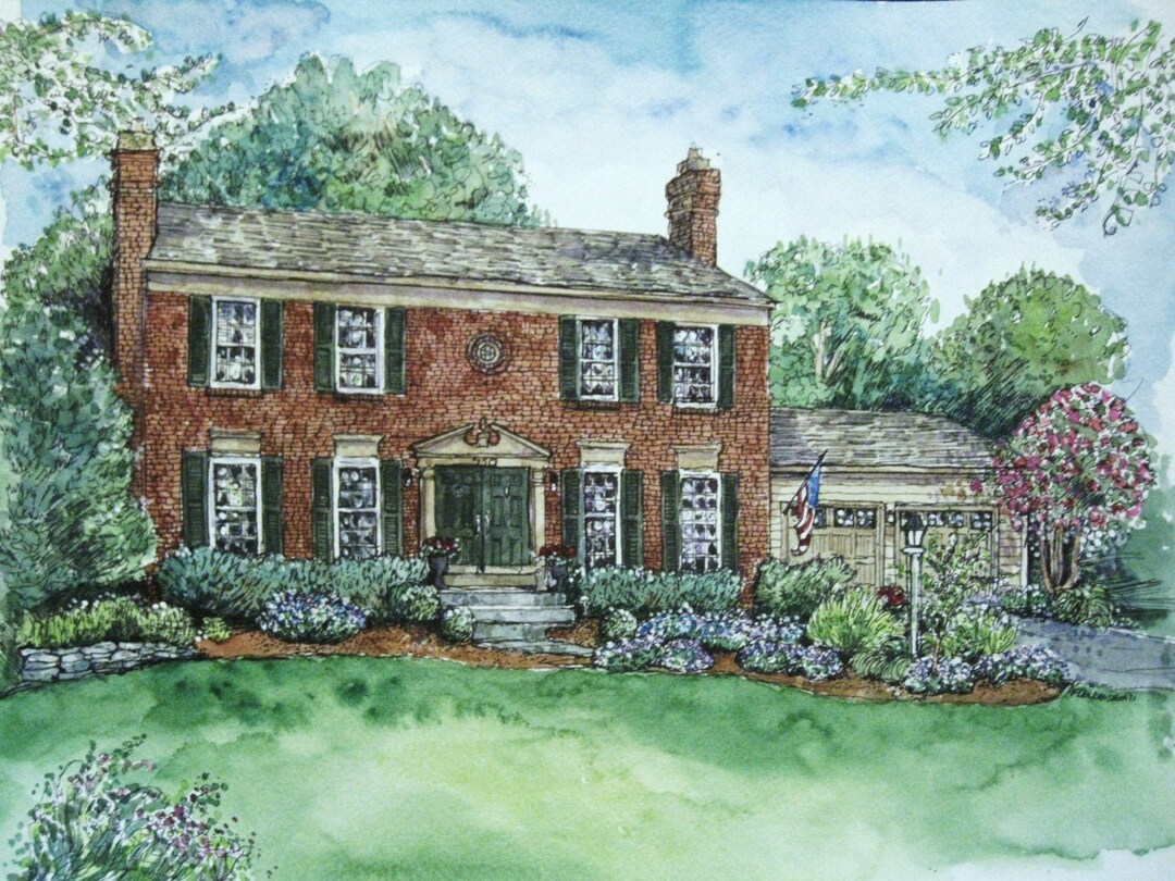 Custom House Portrait,hand Rendered Pen & Ink and Watercolor Original ...