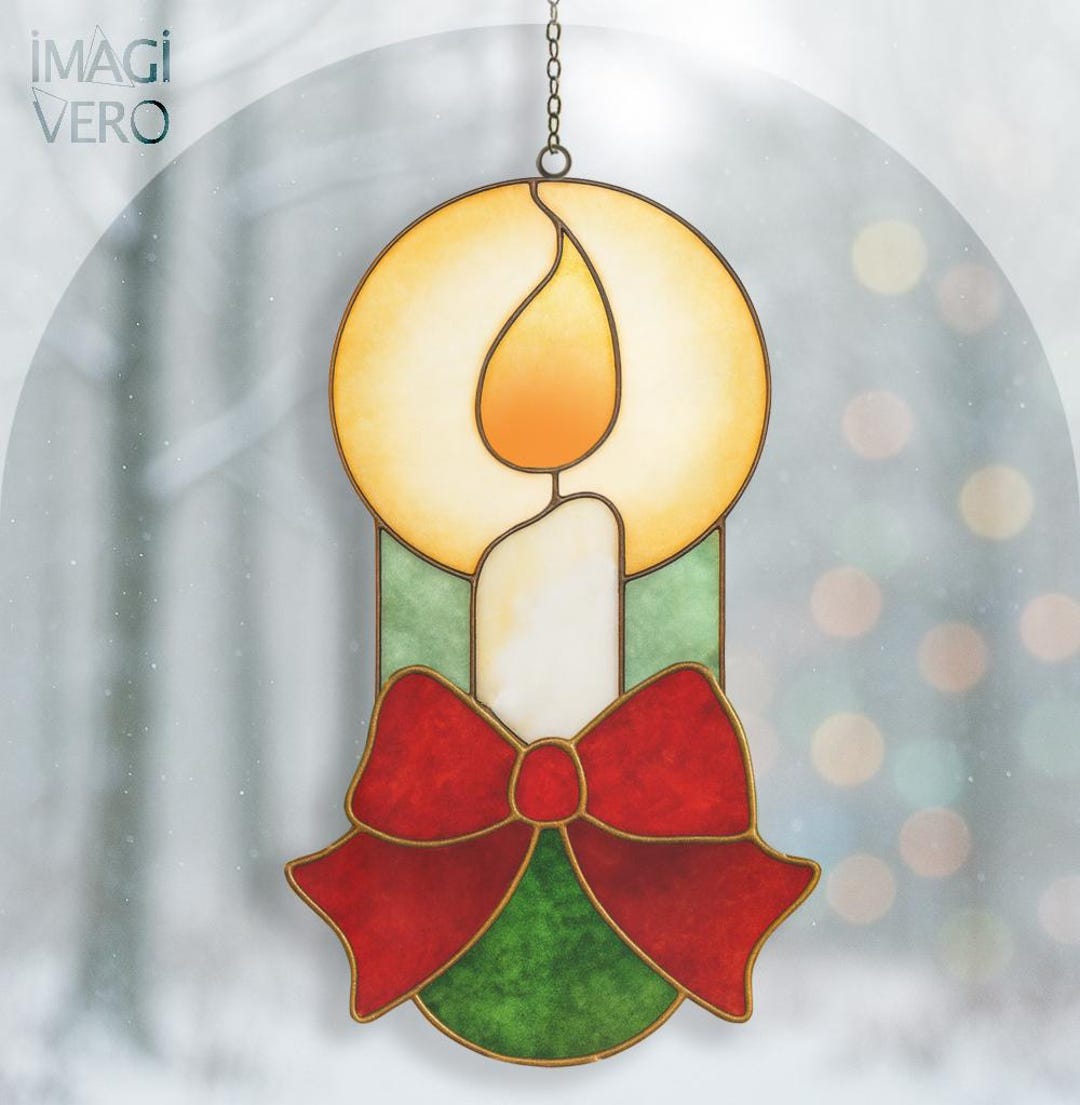 Christmas Candle Stained Glass Pattern • PDF Template • Easy Holiday ...