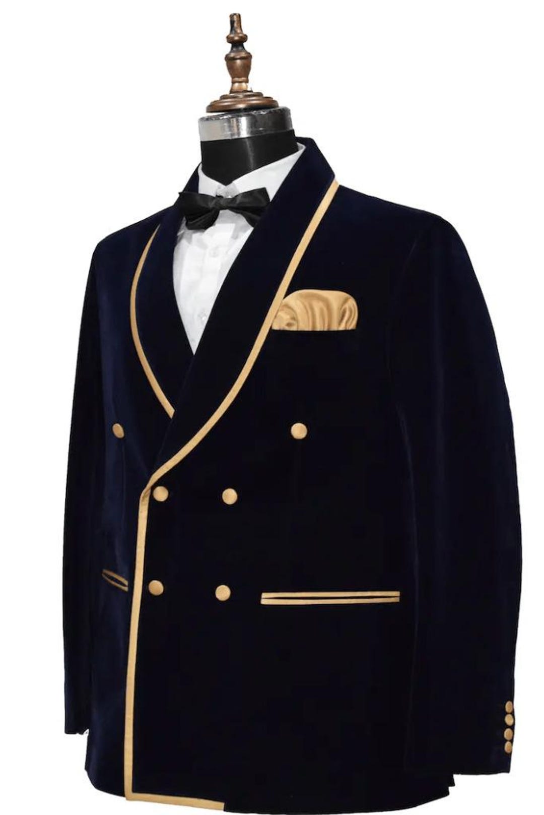 Men's Black Velvet Smoking Jacket – Quilted Yellow Shawl Collar, Winter ...