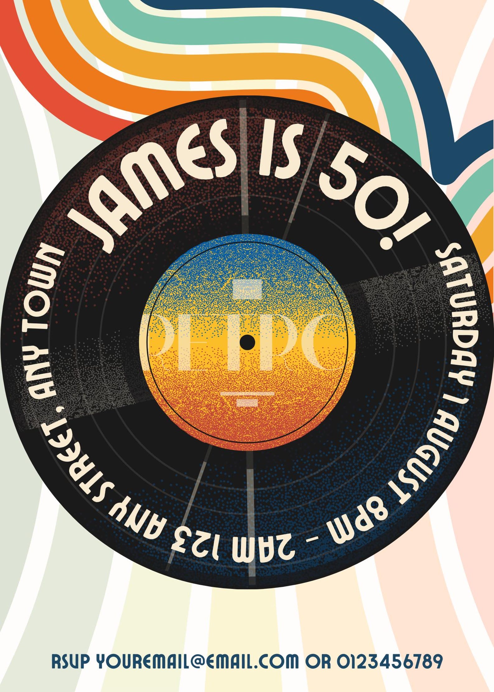 1975 Vinyl Party Invitation Template, Retro 70s Birthday Invite ...