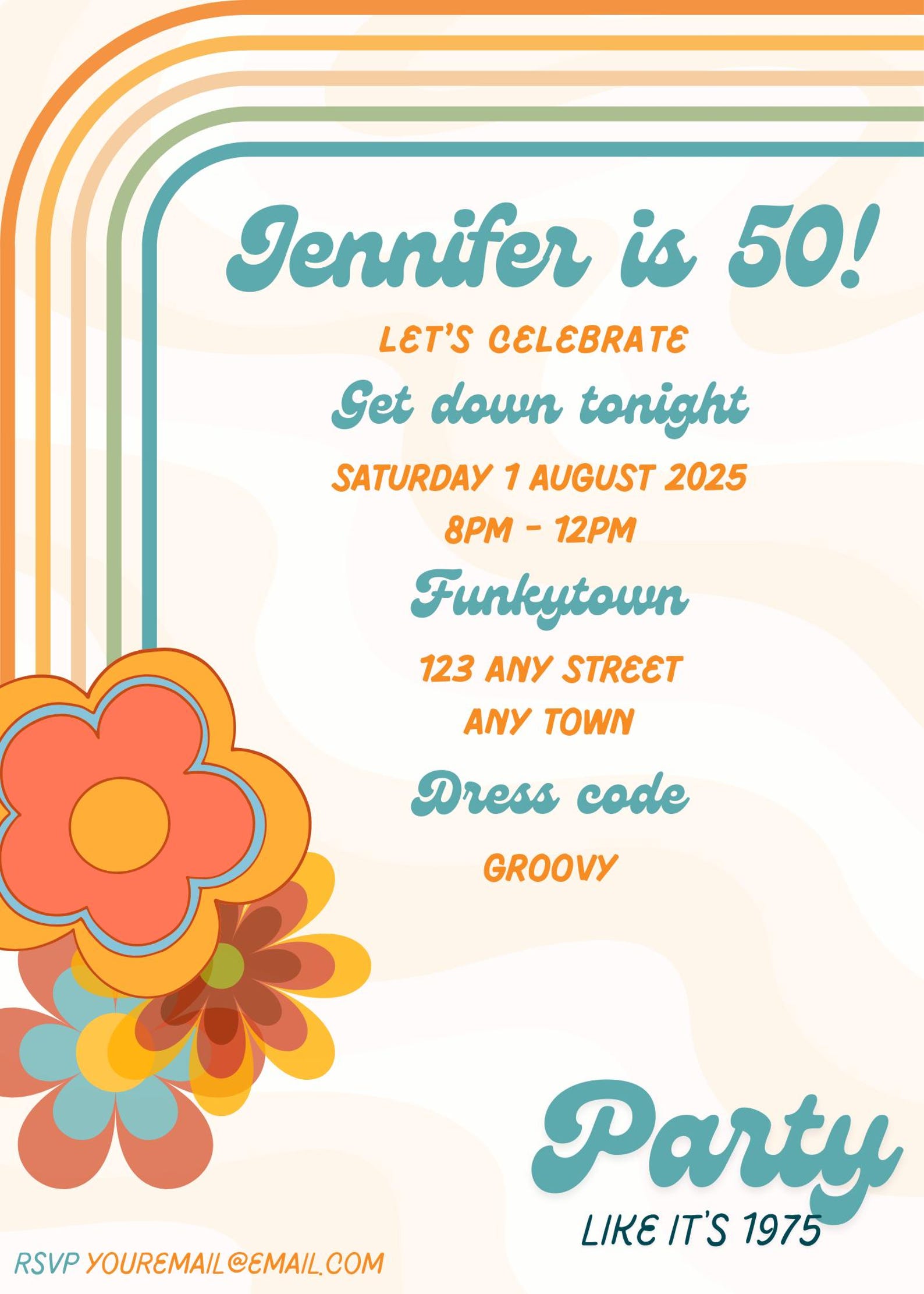 1975 Disco Party Invitation Template, Retro 70s Birthday Invite ...