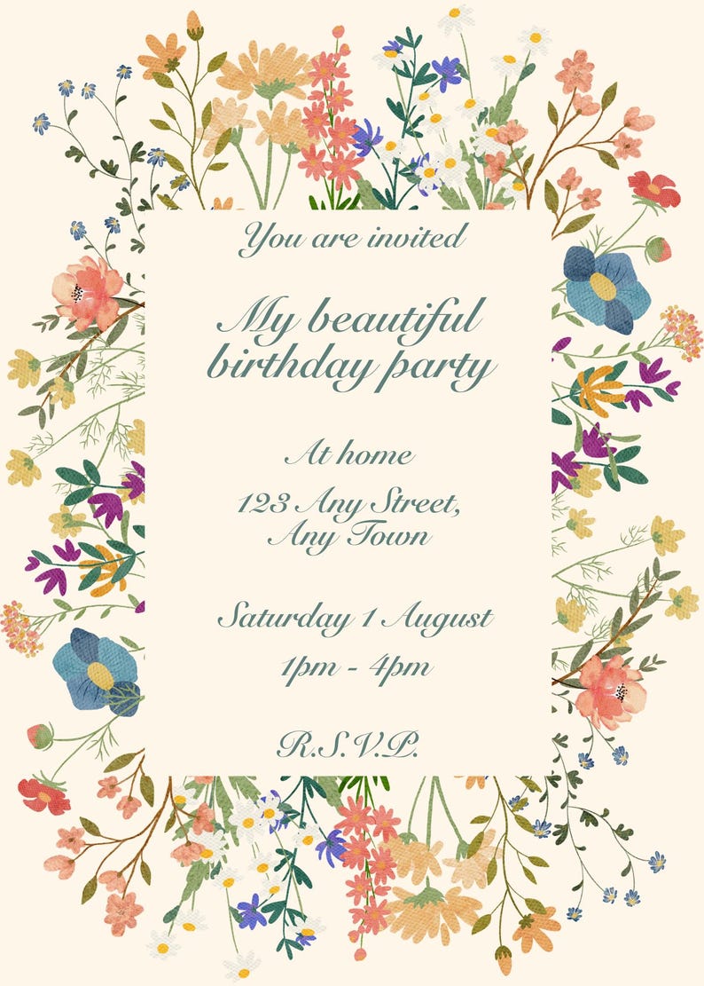 Cottagecore Garden Party Digital Invitation – Floral Wildflower Invite ...