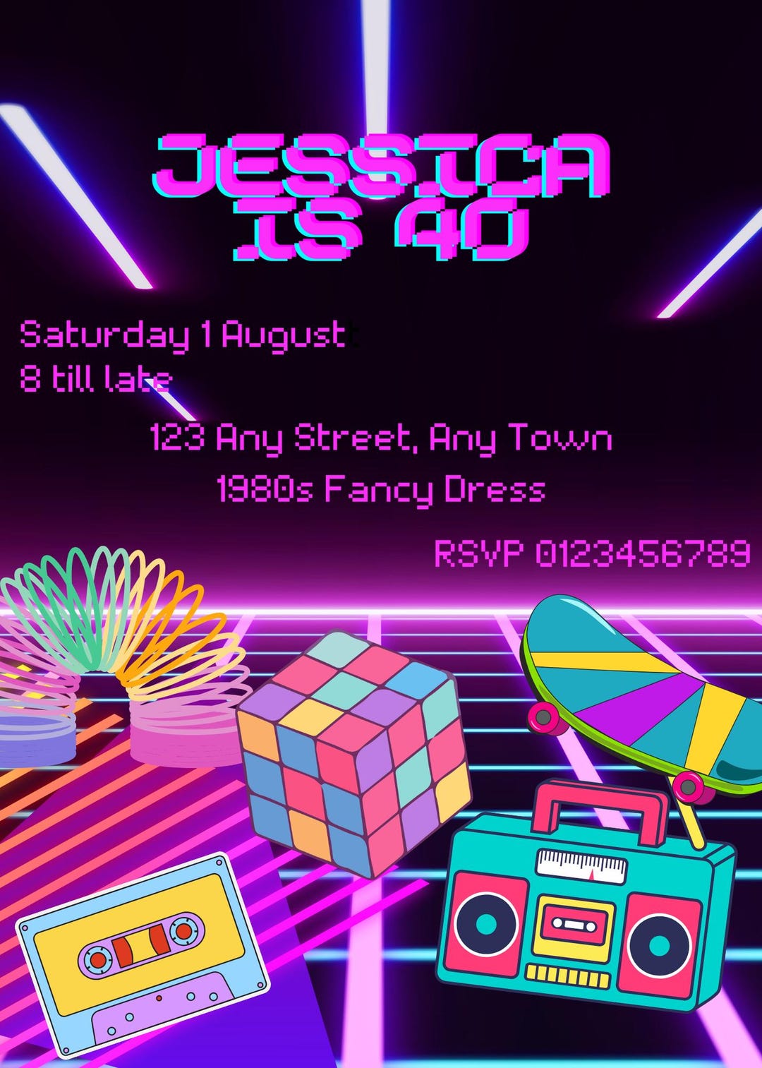 1980s Neon Digital Invitation – Retro Party Invite – 80s Themed ...