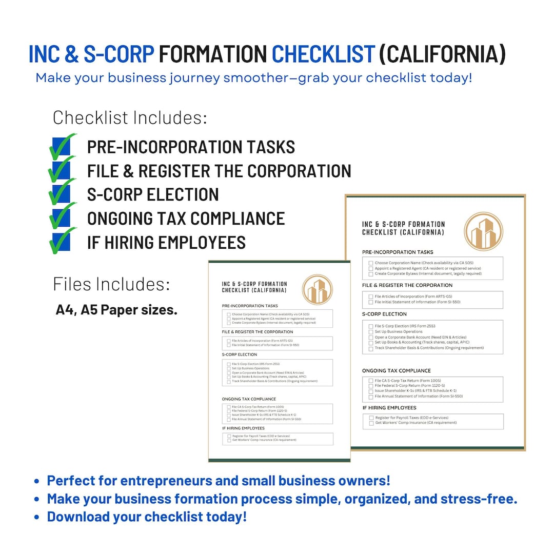 Complete Corporation Formation Checklist | S-corp Creation Checklist ...