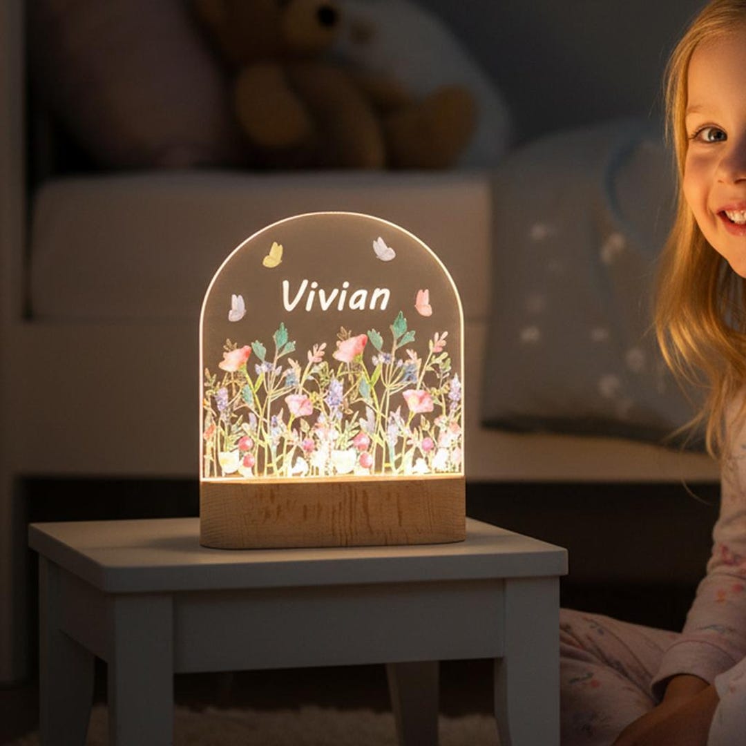 Floral Night Light With Name, Watercolor Garden Custom Night Light ...