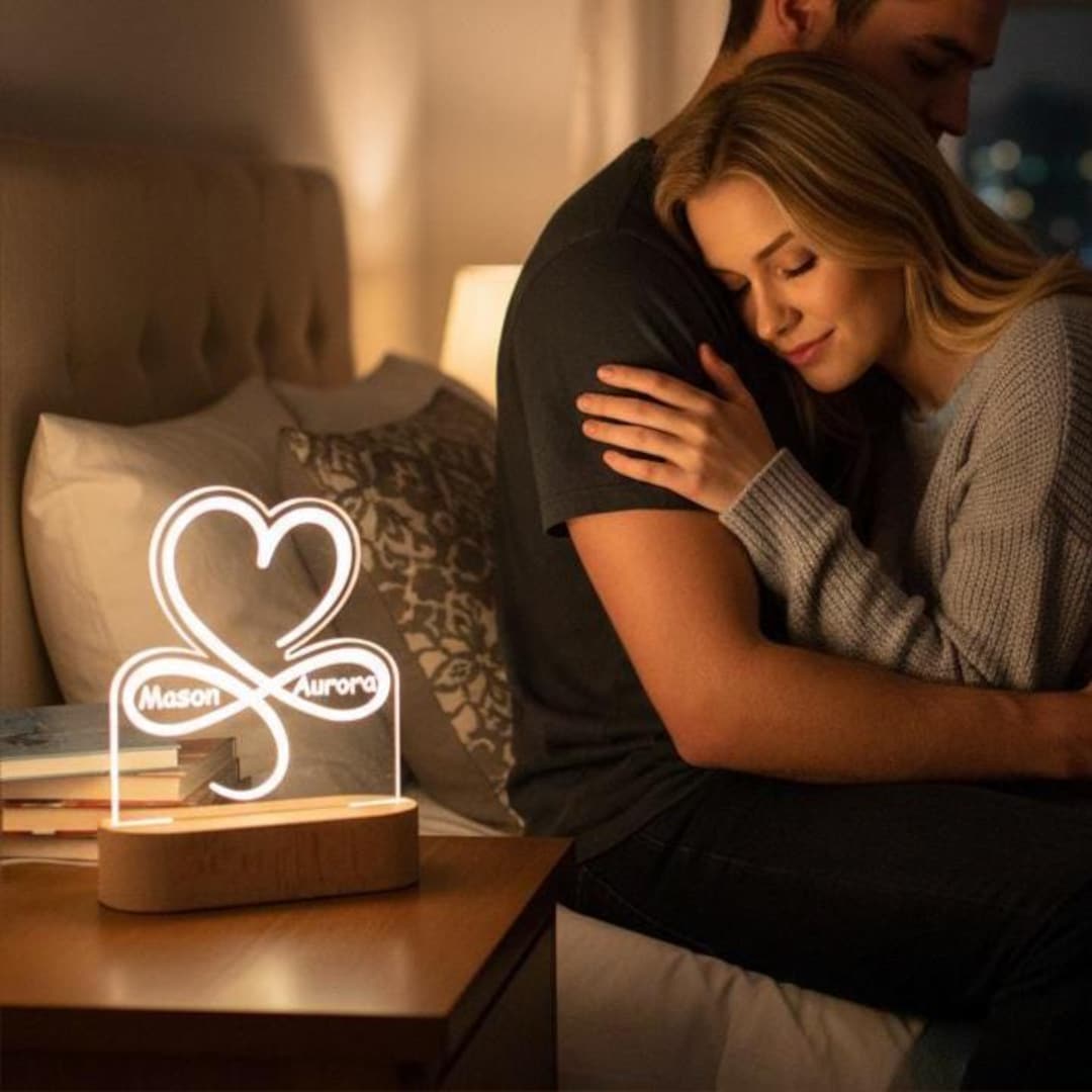 Double Hearts Infinity Symbol Night Light With Name, Eternal Love ...