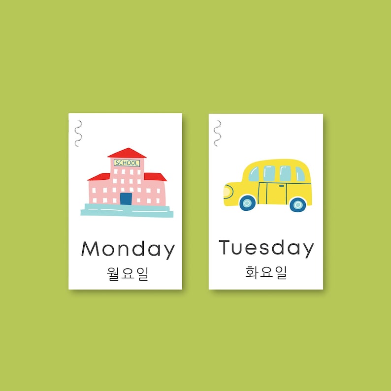 Days of the Week & Months of the Year Flashcards – (english and Korean ...