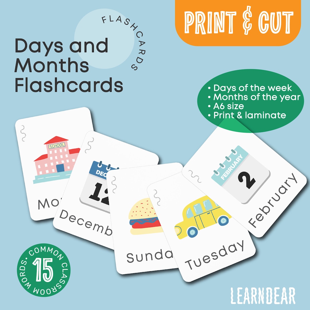 Days of the Week & Months of the Year Flashcards – (english) - Etsy