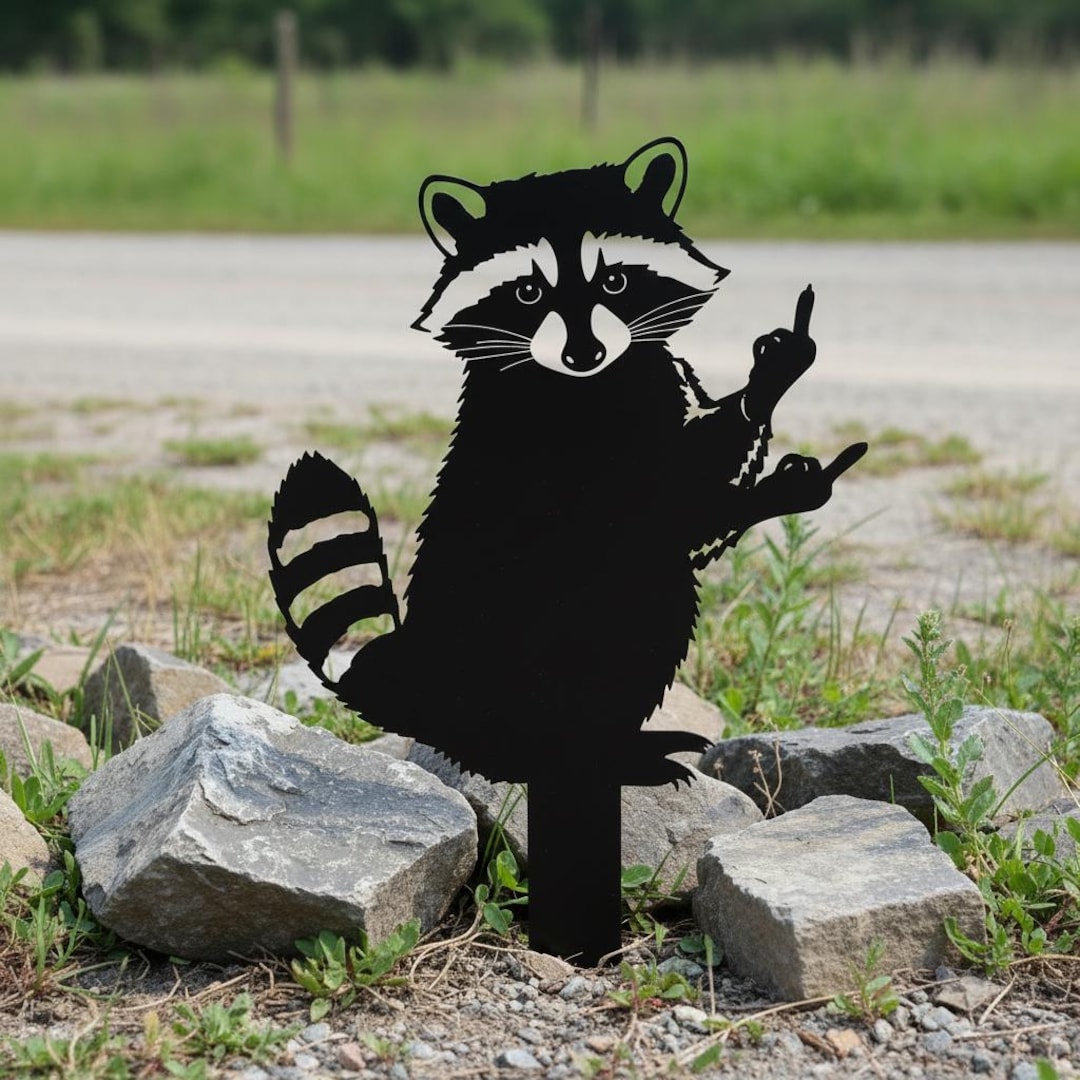 Funny Raccoon Metal Sign, Middle Finger Raccoon, Peeping Middle Finger ...