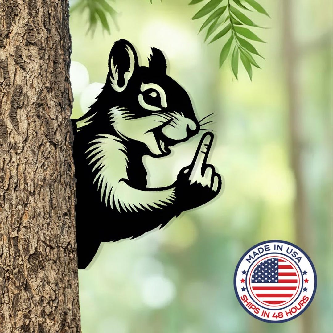 Funny Squirrel Metal Sign,middle Finger Squirrel,peeping Middle Finger ...