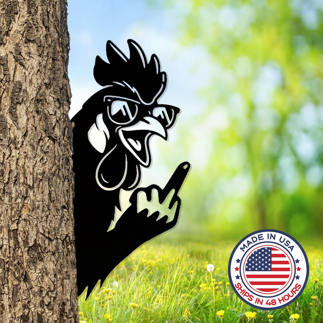 Funny Rooster Metal Sign,middle Finger Chicken,peeping Middle Finger ...