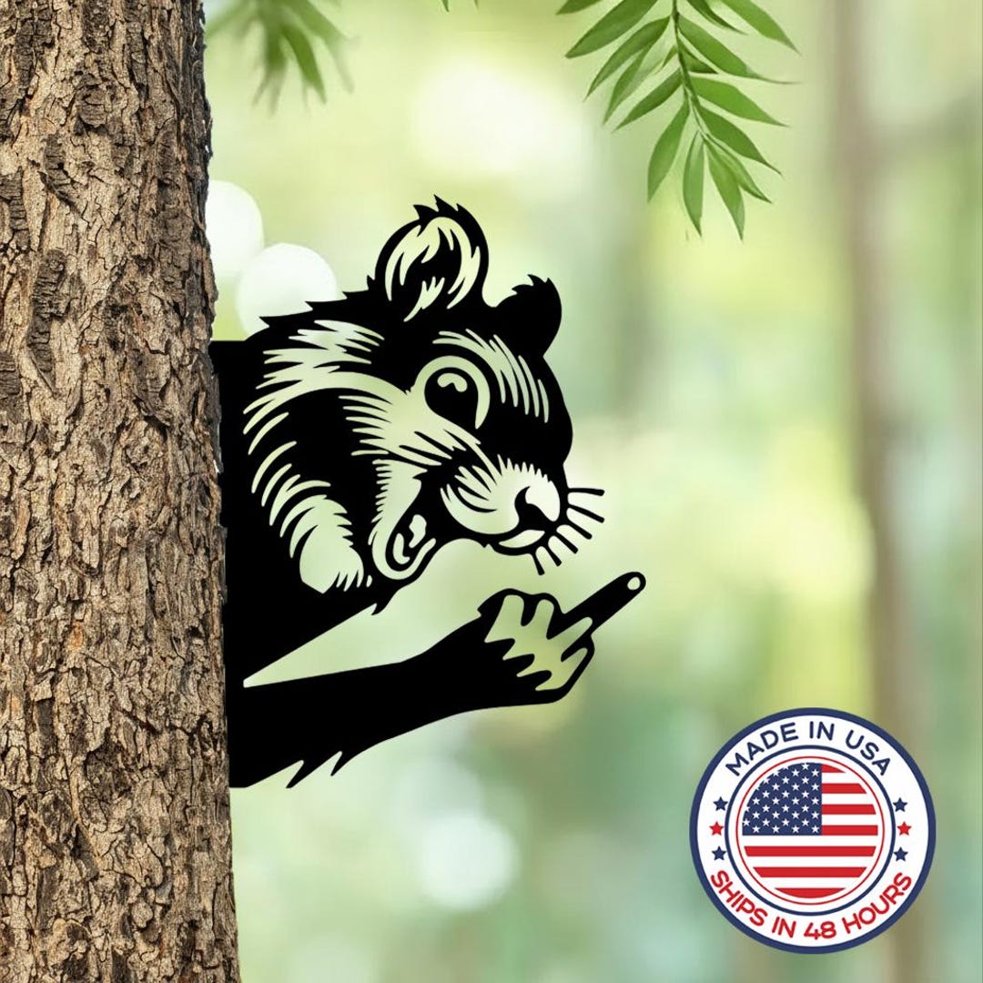 Funny Squirrel Metal Sign,middle Finger Squirrel,peeping Middle Finger ...