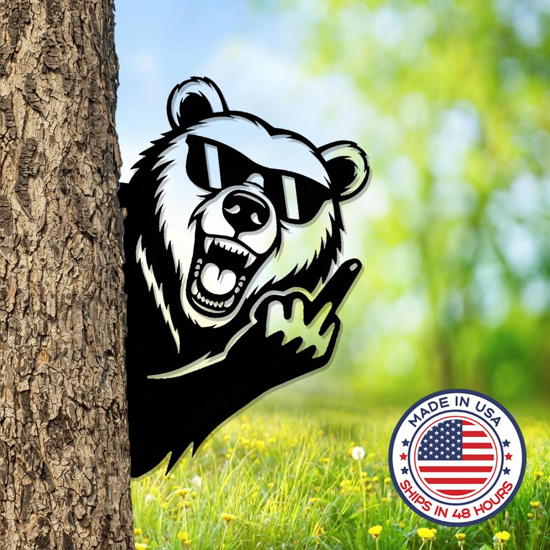 Funny Sunglasses Grizzly Bear Metal Sign, Middle Finger Grizzly Bear ...