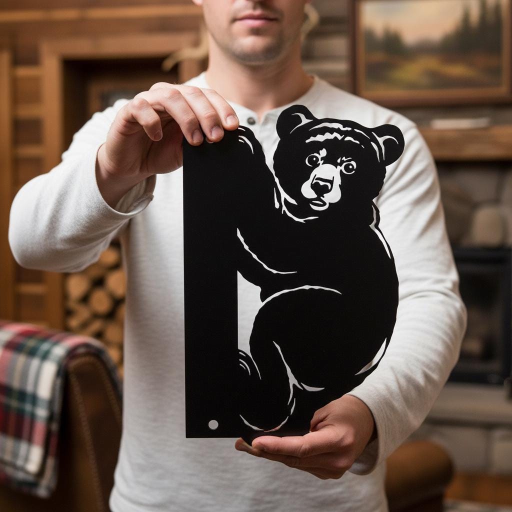 Whimsical Climbing Bear Metal Sign,funny Bear Gift,cute Bear Metal Art ...