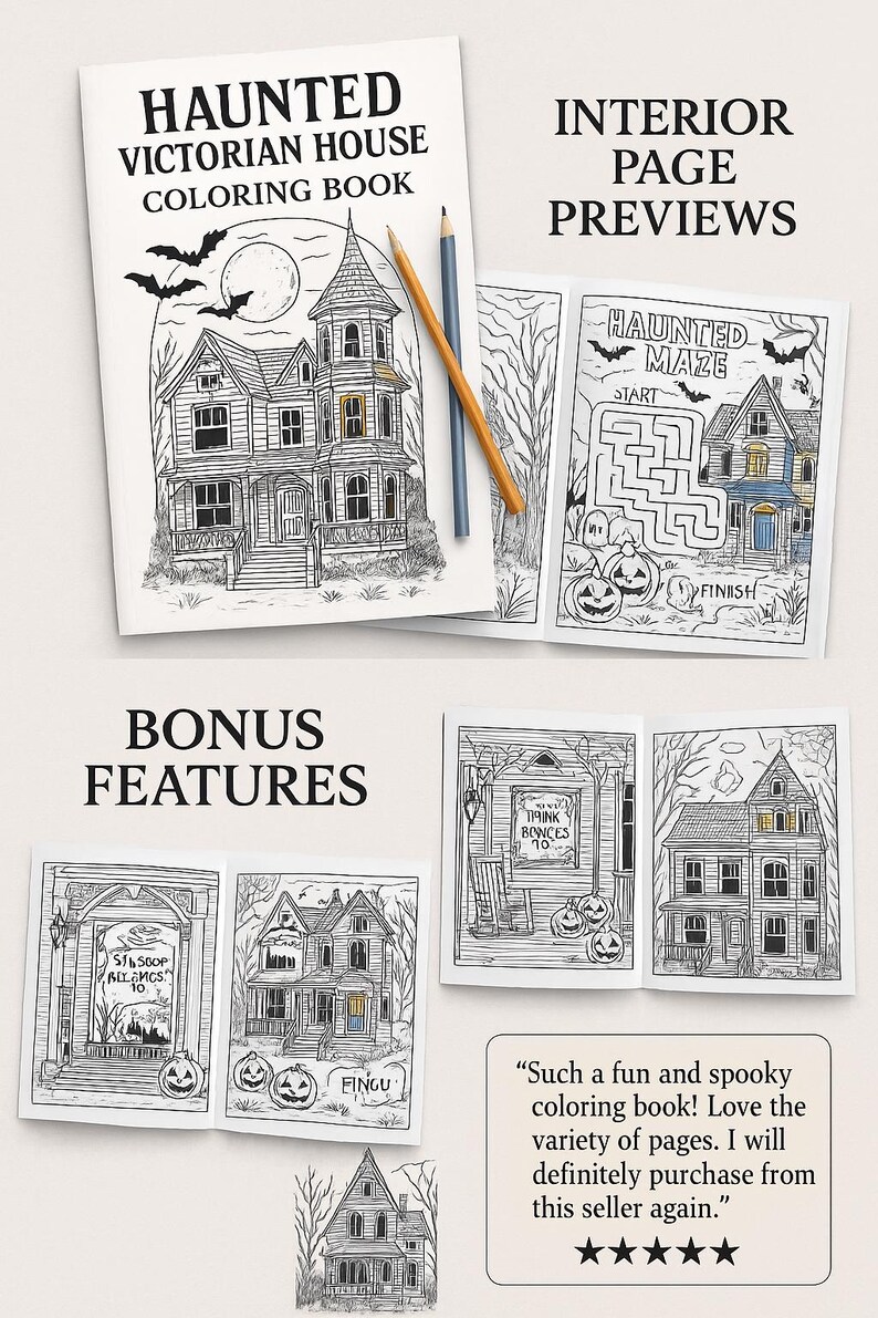 Haunted Victorian House Coloring Book – 35 Printable Pages | Halloween ...