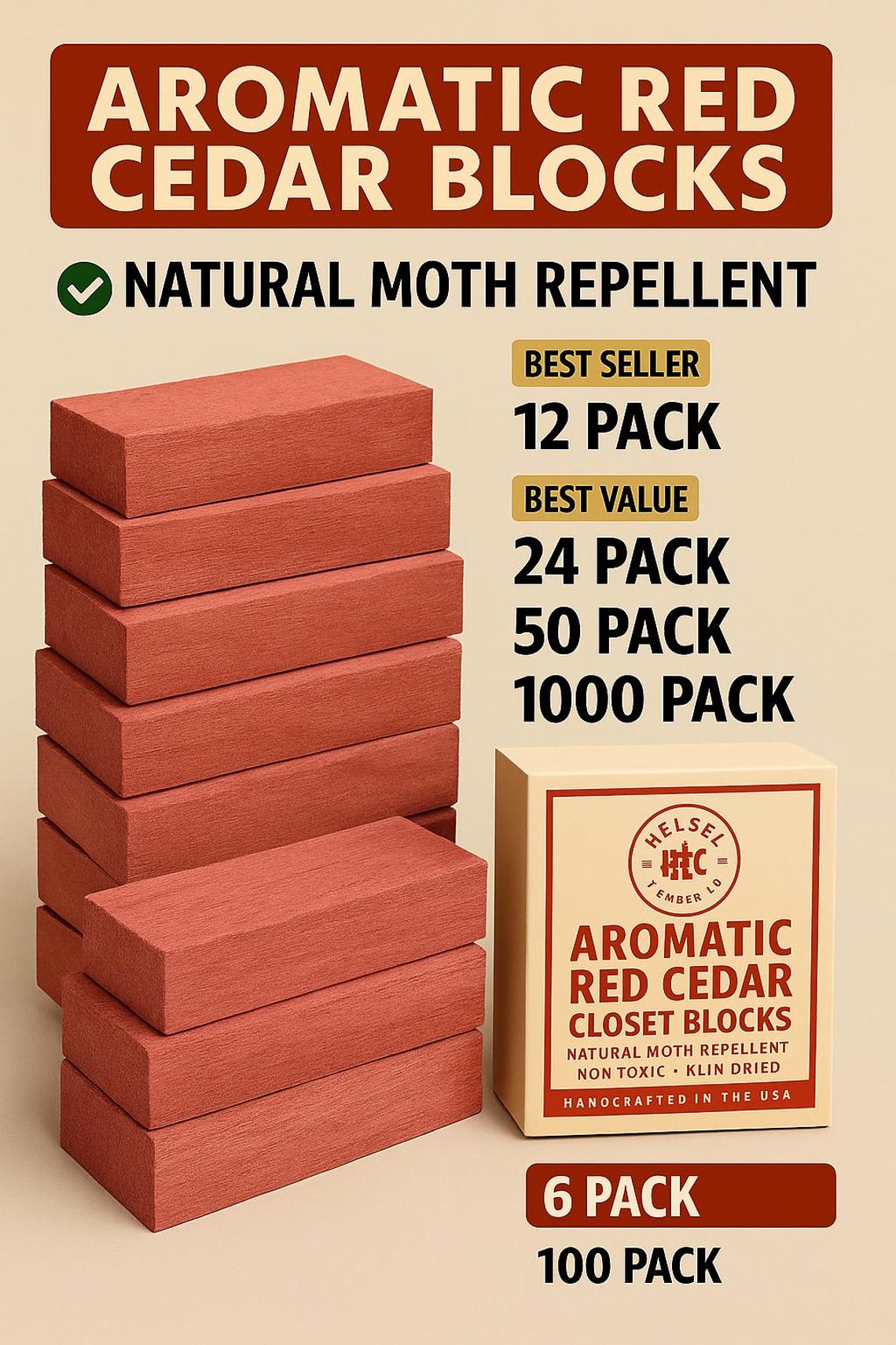 Aromatic Red Cedar Closet Blocks – Natural Moth Repellent, Handcrafted ...