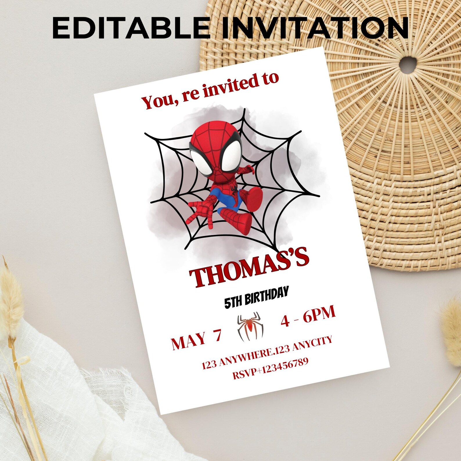 Spider Man Invitation Template, Printable Birthday Party Invitation ...