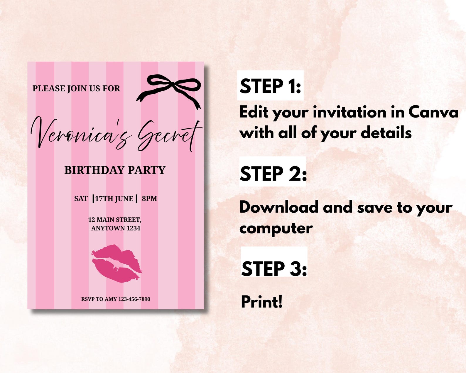 Victoria's Secret Inspired Birthday Invitation, Girly Party Invitation ...