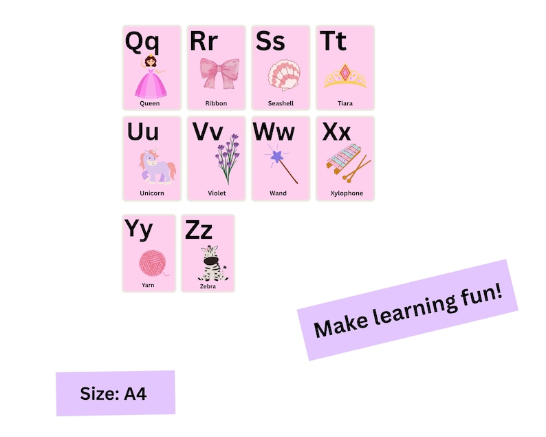 Girly Alphabet Flashcards, Pink ABC Cards, Early Learning (digital ...