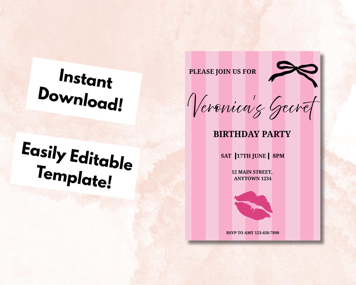 Victoria's Secret Inspired Birthday Invitation, Girly Party Invitation ...