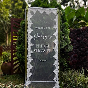Romantic Lace Welcome Sign: Clear Sheer Tulle Wedding Signage, Fabric ...