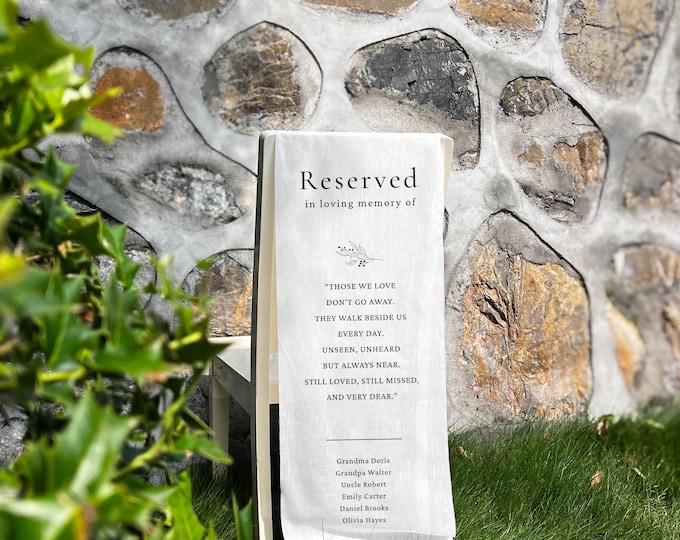 In-loving Memory Custom Linen Chair Sign – Modern Wedding Reserved ...