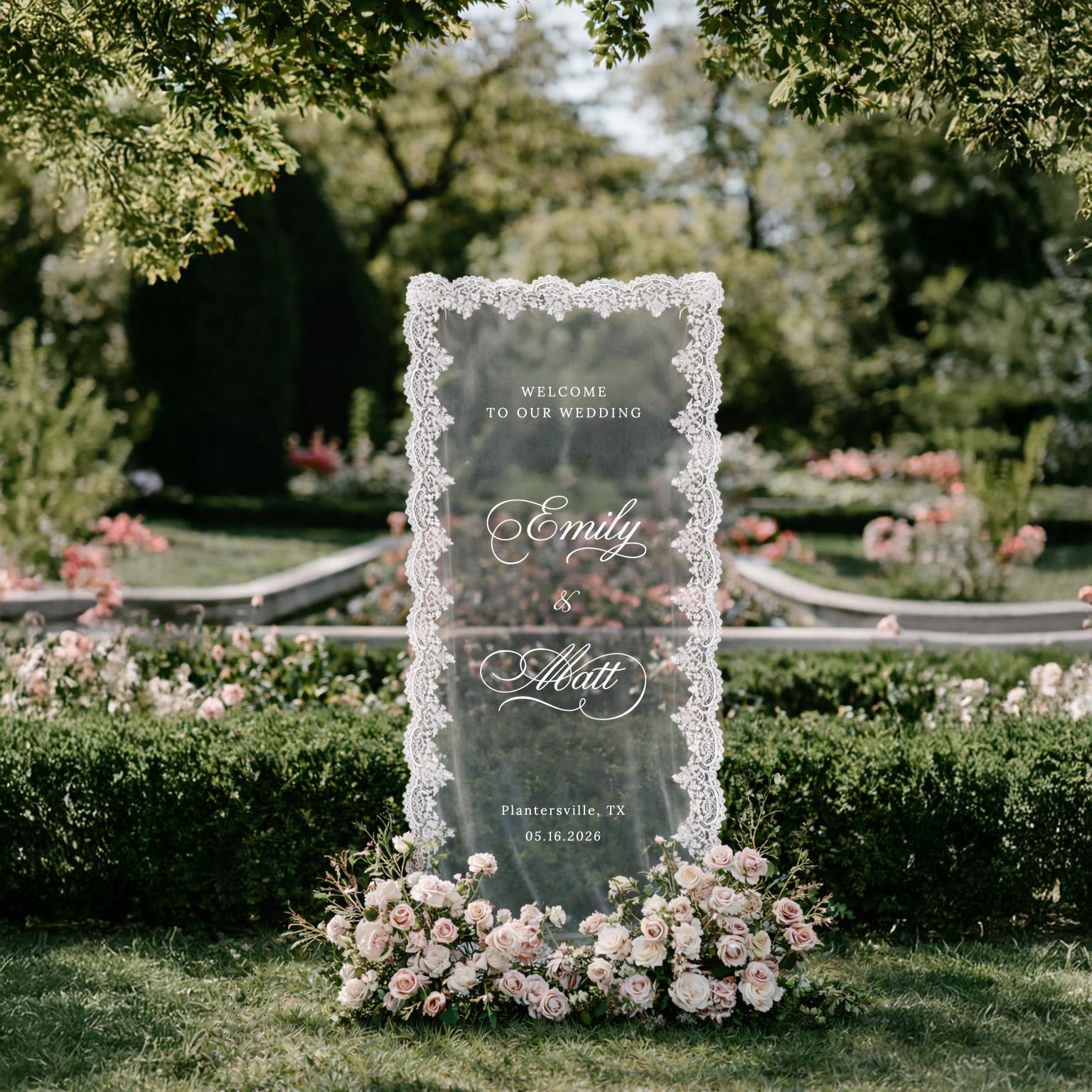 Custom Lace Wedding Welcome Sign: Sheer Tulle Wedding Signage, Boho ...