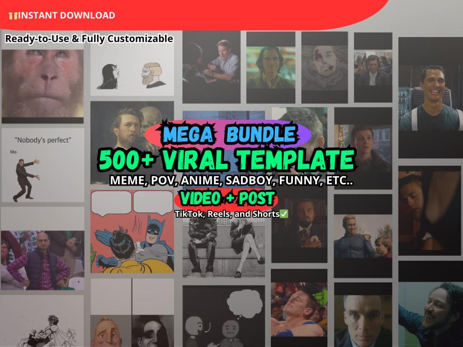 Viral Meme Video Template Bundle | Tiktok, Reels, Shorts (canva, Capcut ...